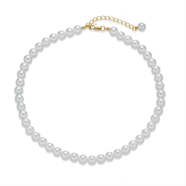 商品名: ROSHAR?M 上品なパールネックレス レディース - 8mm 淡水ホワイトパールチョーカー 美的ネックレス クラシックシャイニーゴールドパールネックレス 調節可能 | 母の日ギフト | 花嫁ウェディングパールジュエリー, パー...
