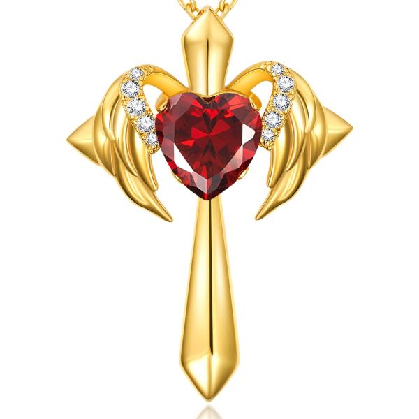商品名: THECEROS 925スターリングシルバーネックレス レディース ハート誕生石ネックレス 天使の翼 十字架ペンダント 18Kゴールドメッキ 母の日 記念日 クリスマス 卒業式 バレンタインギフト ジュエリー 女性への誕生日プレゼ...