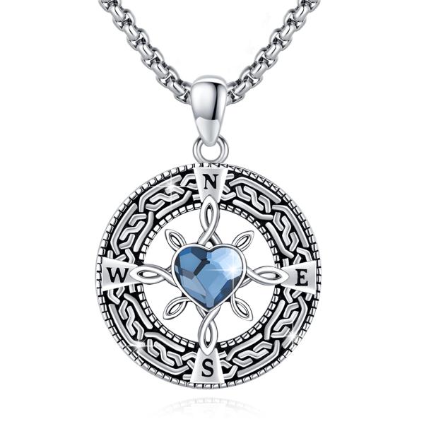 商品名: Go in the Direction of Your Dream コンパスネックレス アイリッシュケルトノット ラウンドメダリオンコンパスペンダント メンズ レディース オーストリアクリスタルアクセント 925スターリングシルバ...