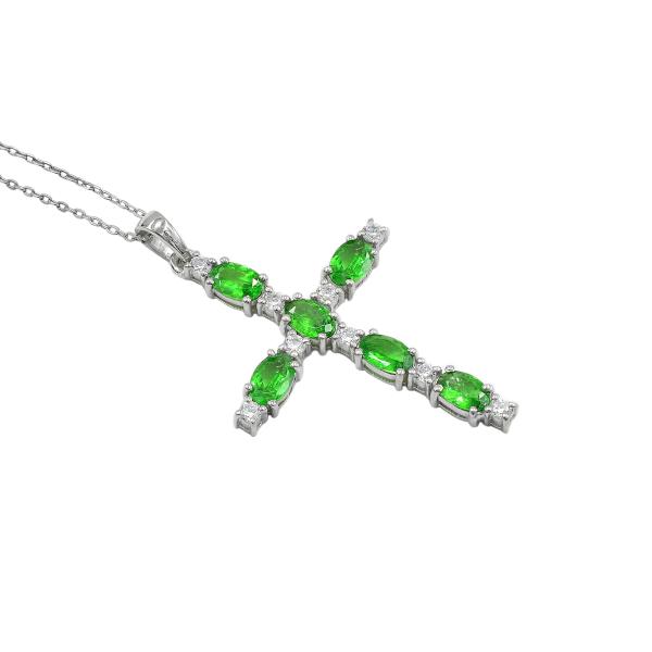 商品名:  January Birthstone Natural Tsavorite Green Garnet 6X4 MM Oval Cut Gemstone Holy Cross Pendant Necklace 925 Sterlin...