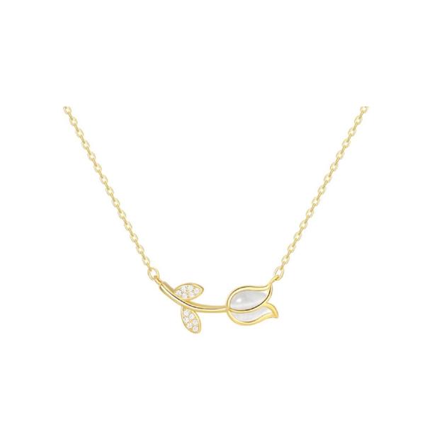 商品名: Lam Sence スターリングシルバー ホワイトカルセドニー チューリップフラワーペンダントネックレス, スターリングシルバー, mother of shell Lam Sence Sterling Silver White C...