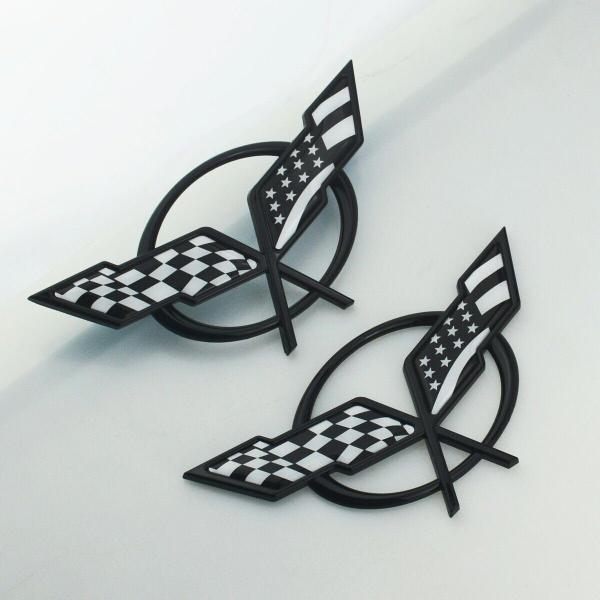 商品名: ペアセット 1997-2004 コルベット C5 フロントノーズエンブレムとリアデッキリッド 3Dクロスフラグ バッジ コルベット用交換用 (リアデッキエンブレムのみ (米国旗1) Pair Set 1997-2004 Corve...