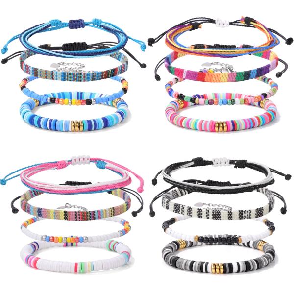 商品名: GolbalJew ボーホーブレスレット 16個 レディース メンズ 調節可能 サマーサーファービーズブレスレット 友情ストリング ボヘミアンビーチブレスレット 編み込みコード 積み重ね可能なビーズブレスレット 4セット, 宝石な...