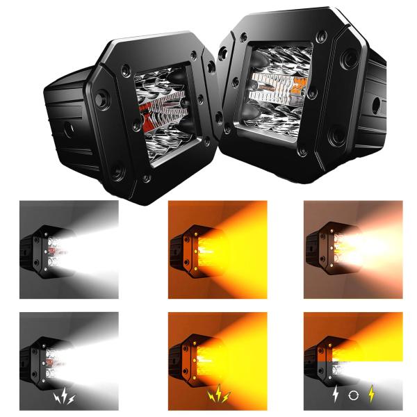 商品名:  SLARY 2PCS 5 Inch Flush Mount LED Pods 6 Modes Amber/White Flasing Strobe Fog Lights Offroad Backup Light Reverse ...