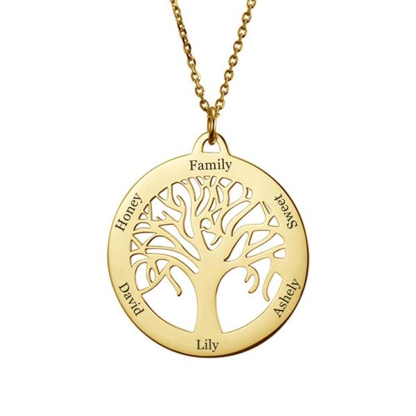 商品名:  GLAVEHO 14K Gold Family Names Tree Necklace Personalized Real Gold Customize One Two Three Four Five Names Tree of...