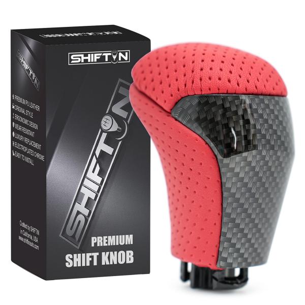 商品名: SHIFTIN ブラックレザーピアノグレーウッドギアシフトノブシフター トヨタハイランダータコマ用 (レッドレザー/カーボンファイバーパターン) SHIFTIN Black Leather Piano Gray Wood Gear...