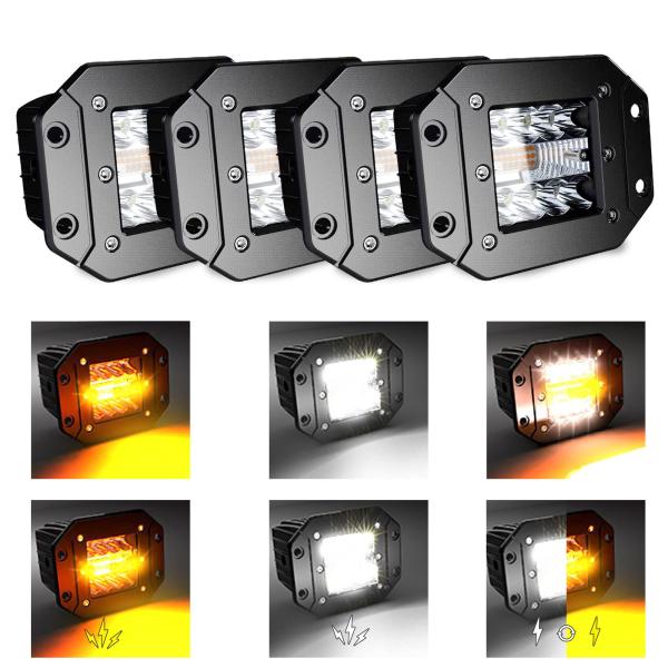 商品名: ASLONG 4個 5インチ LED フラッシュマウント 6モード アンバー/ホワイト フラッシングストロボポッド フォグライト オフロード バックアップライト リバースライト グリルマウントライト スイッチ付き 配線ハーネス ト...