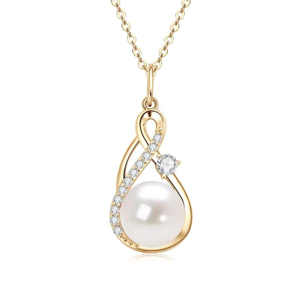 商品名:  DENGGUANG Freshwater Pearl Pendant Necklace for Women,Infinity Single Pearl Necklace with D Color Moissanite Diamo...