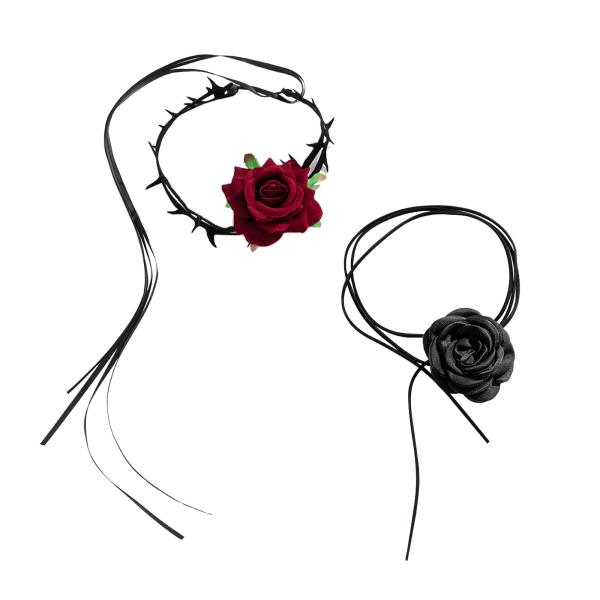 商品名: rongji Jewelry ローズフラワーチョーカーネックレス レディース - 2個 レースアップデザイン ベルベットフローラルチョーカーネックレス ブラック レッド ブルー 結婚式 パーティー 夏のお出かけに最適, ベルベット...