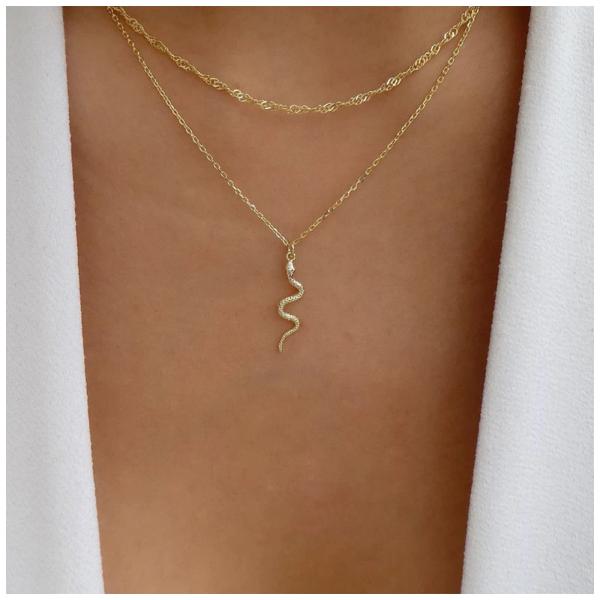 商品名: Iaceble ボヘミアンレイヤードスネークペンダントネックレス チョーカー パンクレイヤードスネークチョーカーネックレス ゴールドサーペントネックレス ダブルレイヤーツイストチェーンネックレス ジュエリー レディース ガールズ ...