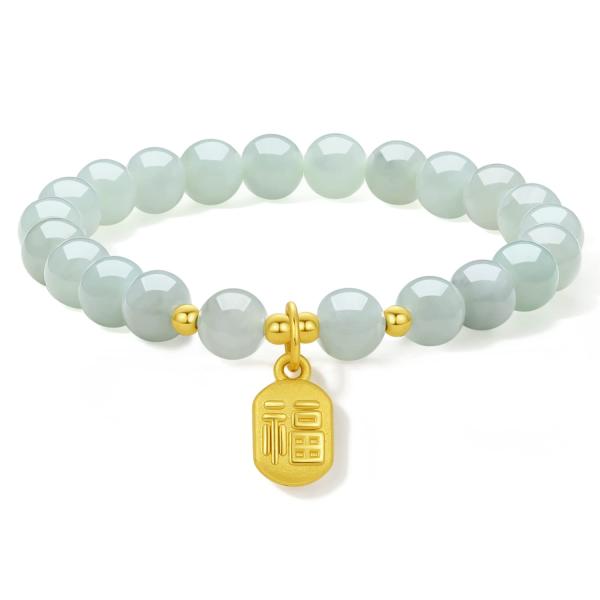 商品名: [ZHOU LIU FU] 24K ソリッドゴールド ブレスレット レディース 24金ジュエリー 祝福 ラッキー プレート チャーム ゴールド エメラルド グリーン ジェイド ビーズ ブレスレット メンズ ティーン ガールズ ZH...