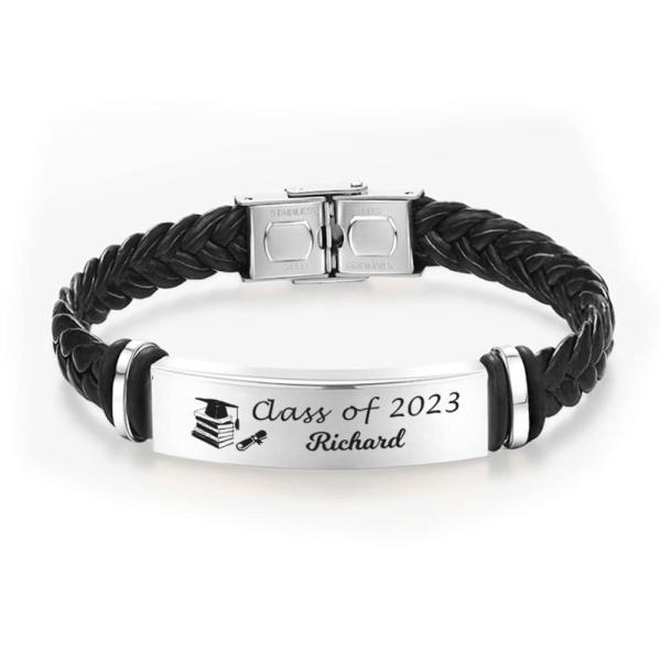 商品名:  Personalized Men Bracelet Leather Engraved Bracelet for Men Graduation Gifts Class of 2023 Congrats Grad Gift Cust...