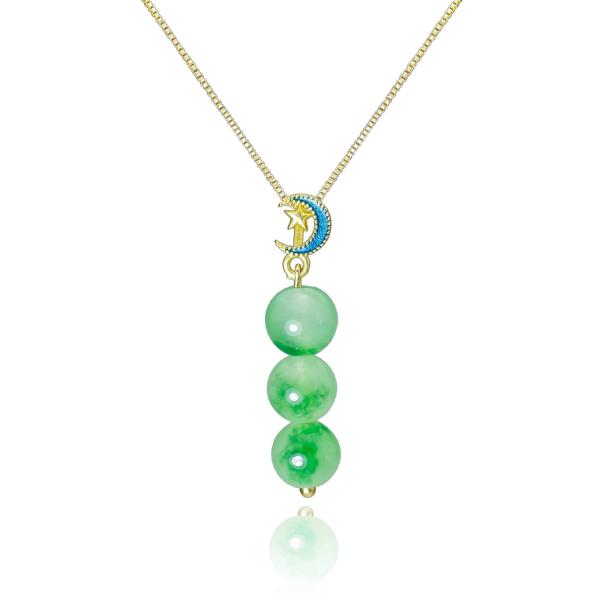 商品名:  Jade Necklace for Valentine's Day, Crystal Pendant Necklace with Jade Beads Adjustable Choker Handmade Green Stone...