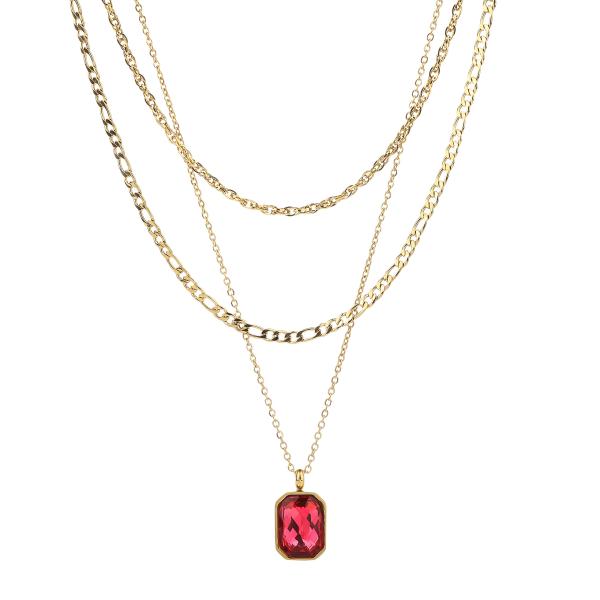 商品名: YUZEN 3層レッドクリスタルペンダントネックレス, ステンレス鋼, 宝石なし YUZEN 3pcs Women's Gold Layered Necklace - 18K Gold Plated Handmade Multi-...