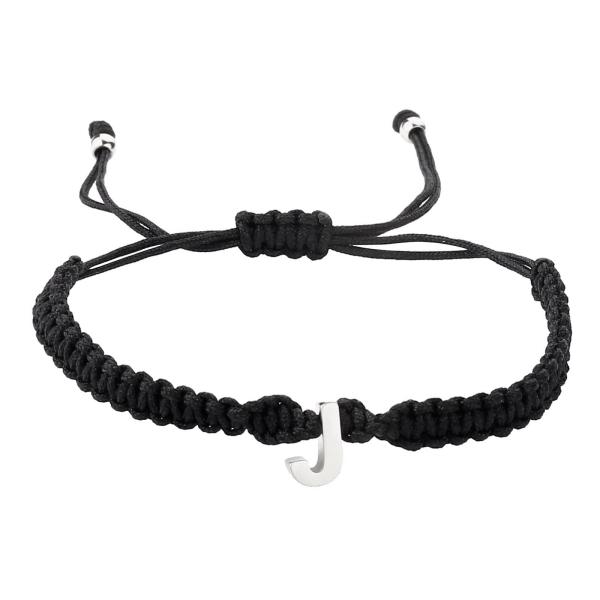 商品名:  2023 New Personalized 26 Initial Bracelet Stainless Steel Silver Plated Letter Black Woven Bracelet Dainty Charm B...