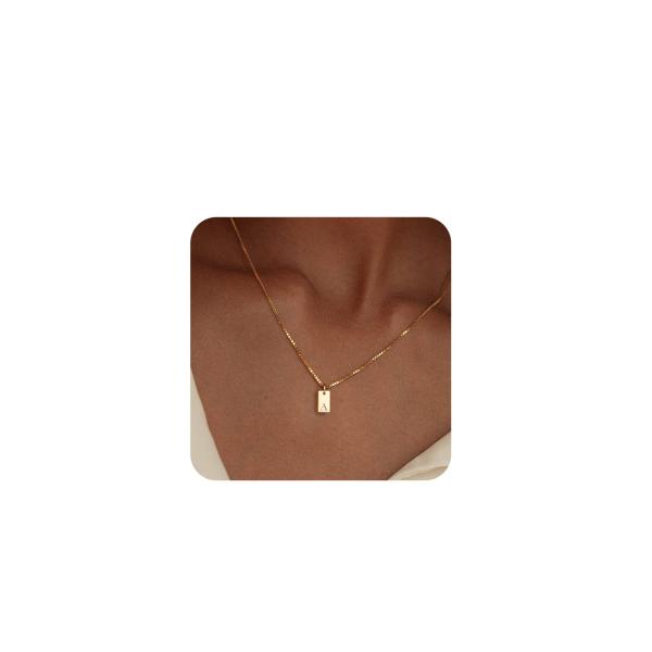 商品名: 女性用イニシャルネックレス 14Kゴールドメッキ レターネックレス 上品なゴールドネームネックレス パーソナライズイニシャルタグペンダントネックレス 女性用トレンディゴールドジュエリー, 金メッキ, 宝石なし Initial Ne...