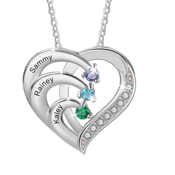 商品名:  Valentine's Day Gifts for Her Women Mom Personalized Mother Necklace with 3 Simulated Birthstones and Names 18K Wh...