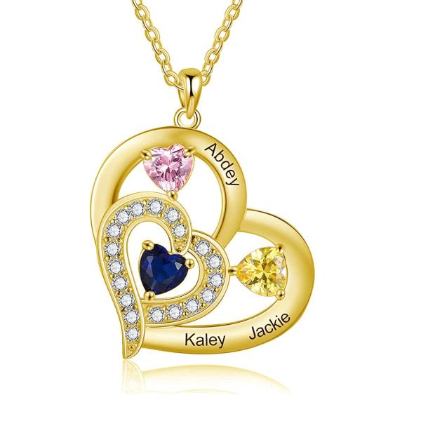 商品名:  Solid Gold 10K 14K 18K Personalized Mother Necklace with 3 Simulated Birthstones and Names Necklace Customized Gol...