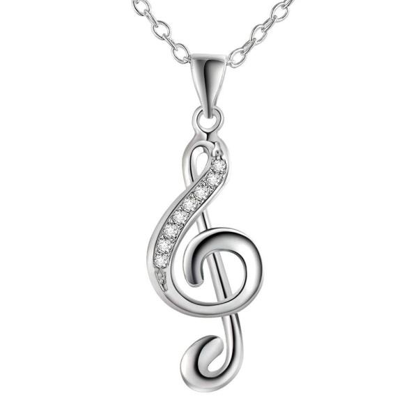 商品名:  Music Note Pendant Necklace for Lady Charm Inlaid?Zircon Trendy Chain Necklace Womens Gifts Jewelry (Silver, One S...