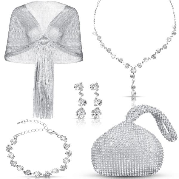 商品名:  Tiamon 5 Pcs Rhinestone Jewelry Sets Shawls and Wraps Formal Clutch Purses for Women Evening Dresses Bridal Weddin...