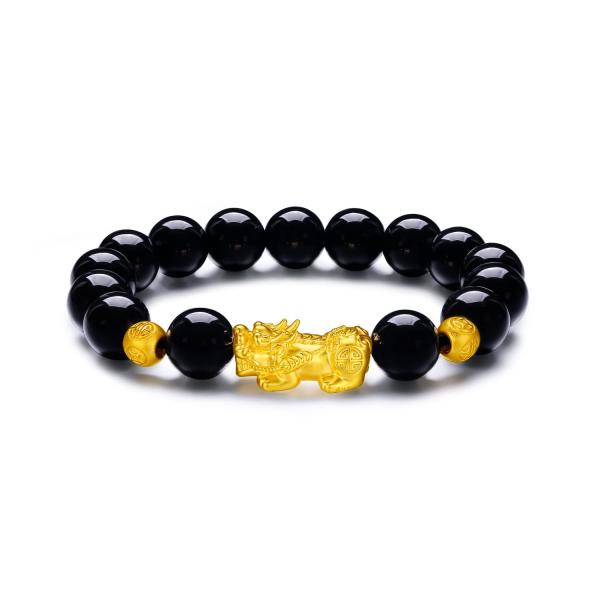商品名: [ZHOU LIU FU] 24K ソリッドゴールドブレスレット レディース 24金ジュエリー 瑪瑙ビーズ貔貅ブレスレット 男性 ティーン ガールズ用 ZHOU LIU FU 24K Solid Gold Bracelet for...