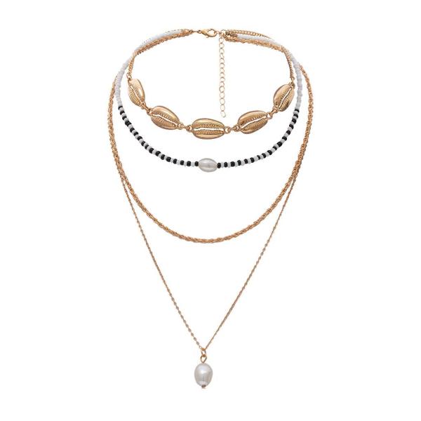 商品名:  Multi Layer Necklace Ladies Beads Seashell Pearls Chain Necklace Trendy Pendant Necklaces Surfer Jewelry (Gold, On...