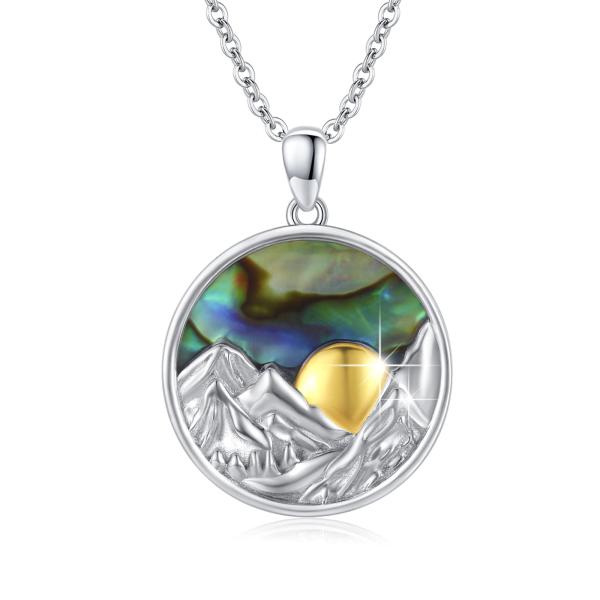 商品名:  S925 Sterling Silver Mountain Necklace for Women Girls, Abalone Shell Mountain Range Necklaces Circle Pendant Jewe...
