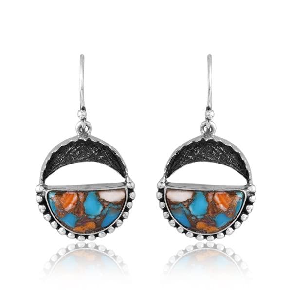 商品名:  Natural Kingman Turquoise 925 Sterling Silver Earrings | Oxidized Jewelry, Pretty Gemstone Dangle Earrings, Gift f...
