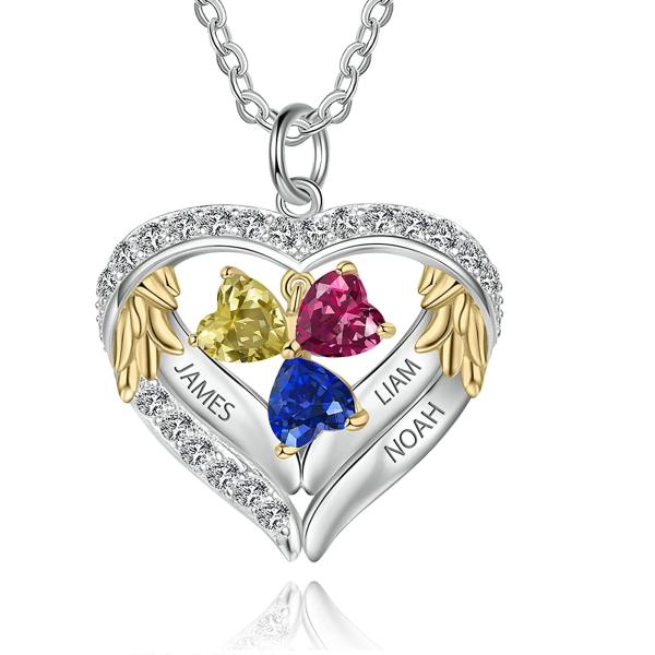 商品名:  Personalized Women Necklace with Birthstones and Names 18K White Gold Filled 925 Sterling Silver Based Necklace Cu...