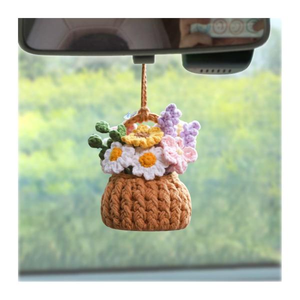 商品名: zipelo かぎ針編み かわいい鉢植え 車のバックミラーアクセサリー 吊り下げ ハンドメイド ニット装飾 女性用 男性用 織物 かわいいチャーム オーナメント ペンダント カーアクセサリー インテリア 美的 (カーキ) zipe...