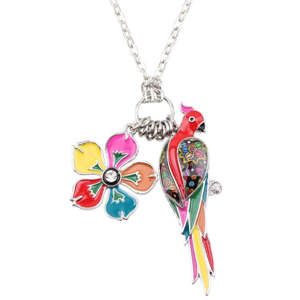 商品名: DOWAY エナメル トロピカル コンゴウインコ オウム 鳥 ネックレス 鳥 ギフト レディース ガールズ 合金チェーン ファッション オウム ジュエリー, エナメル, サンドストーン DOWAY Enamel Tropic Ma...