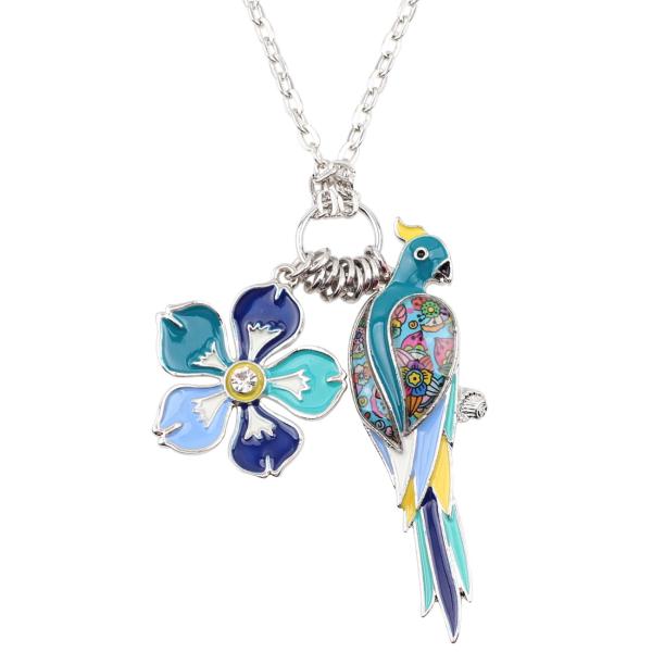 商品名: DOWAY エナメル トロピカル コンゴウインコ オウム 鳥 ネックレス 鳥 ギフト レディース ガールズ 合金チェーン ファッション オウム ジュエリー, エナメル, サンドストーン DOWAY Enamel Tropic Ma...