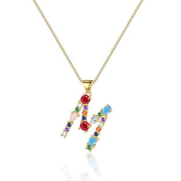 商品名: Eben-Ezer 18K ゴールド ボックスチェーン チョーカー イニシャルネックレス マルチカラー ジルコン 文字 ペンダント スクリプトネーム カスタムネックレス レディース ガールズ ギフト アルファベット 26 A-Z,...