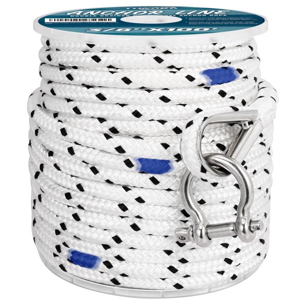 商品名: TUNORD Made 3/8インチ 100フィート 150フィート ブラックナイロンアンカーライン ダブル編組アンカーロープ/ライン 指ぬきと深さマーカー付き (3/8インチ x 100フィート ホワイト) TUNORD Mad...