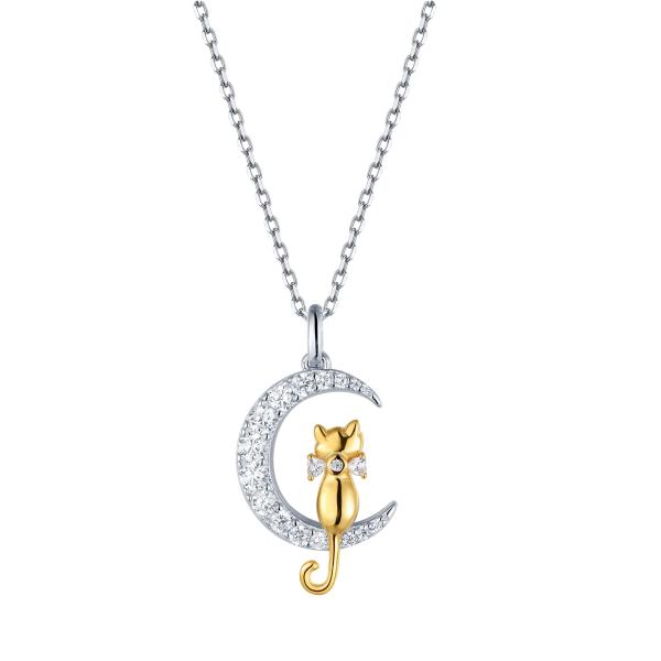 商品名: S.Leaf 猫 月 ネックレス 猫 ジュエリー 女性用 猫好きへのギフト 猫好きへのギフト 女性 猫 レディース ギフト スターリングシルバー 猫ペンダント 鎖骨ネックレス 猫 メモリアルギフト, 金属, キュービックジルコニア...