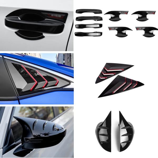商品名:  Xotic Tech Exterior Door Handle &amp; Bowl Rear Side Window Louvers w/Red Edge Side Mirror Cover Trim Combo Kit, G...