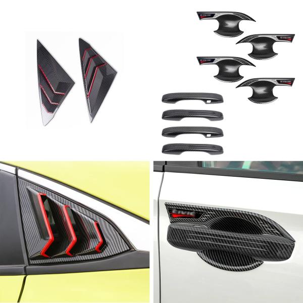 商品名:  Xotic Tech Exterior Door Handle &amp; Bowl Cover Rear Side Window Louvers w/Red Edge Cover Trim Combo Kit, Carbon ...
