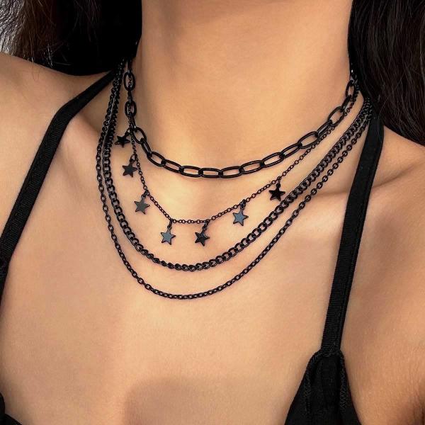 商品名:  Clataly Gothic Black Star Necklace Dark Multilayer Cross Choker Necklace Jewelry for Women and Girls (Necklace A)ブ...