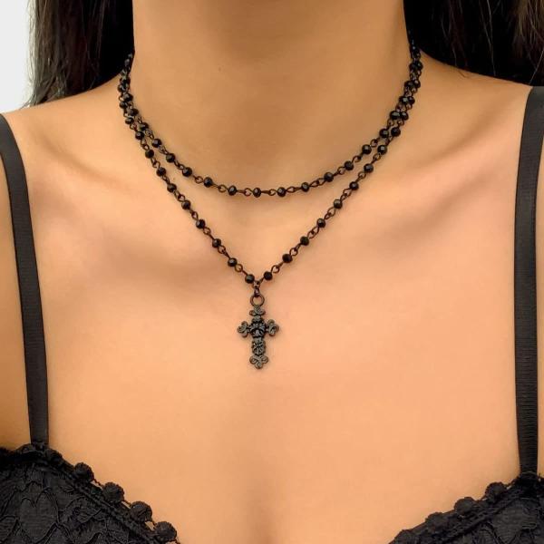 商品名:  Clataly Gothic Black Star Necklace Dark Multilayer Cross Choker Necklace Jewelry for Women and Girls (Necklace B)ブ...
