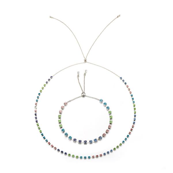 商品名: Donabus マッシングジュエリーセット ネックレスとブレスレットセット マルチカラージュエリー パステルカラー ラインストーンチェーン ネックレスとスタックブレスレット 真鍮 ガラスストーン, 真鍮, ガラスストーン Dona...