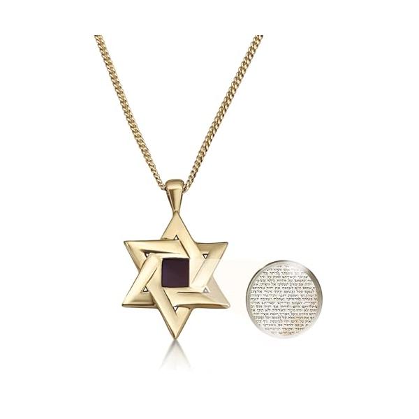 商品名: ダビデの星ネックレス 最小のナノバイブル付き - ヘブライ語ペンダント 0.2インチのマイクロチップにタナク聖書の聖典全体付き 金メッキ シルバーユダヤ教ジュエリー 彼または彼女への宗教的信仰ギフト 20インチ 宝石なし, 宝石な...