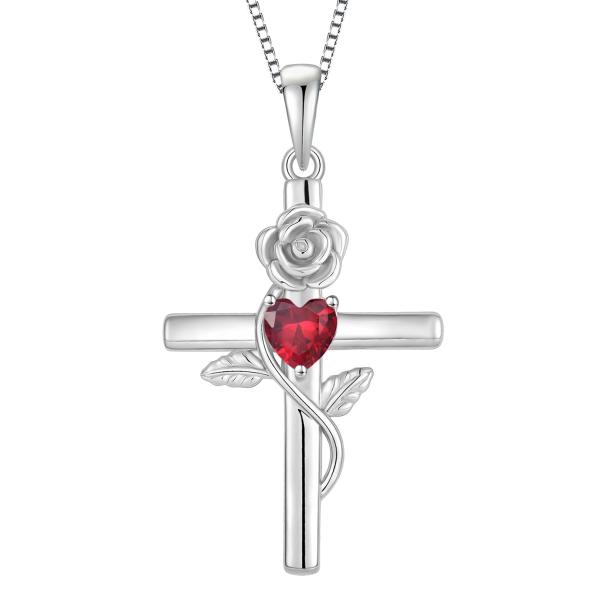 商品名: Vesitim 十字架ペンダントネックレス スターリングシルバー インフィニットローズフラワーネックレス レディース 信仰 ジュエリーギフト 誕生石付き, スターリングシルバー, 合成ルビー Vesitim Women's Cro...