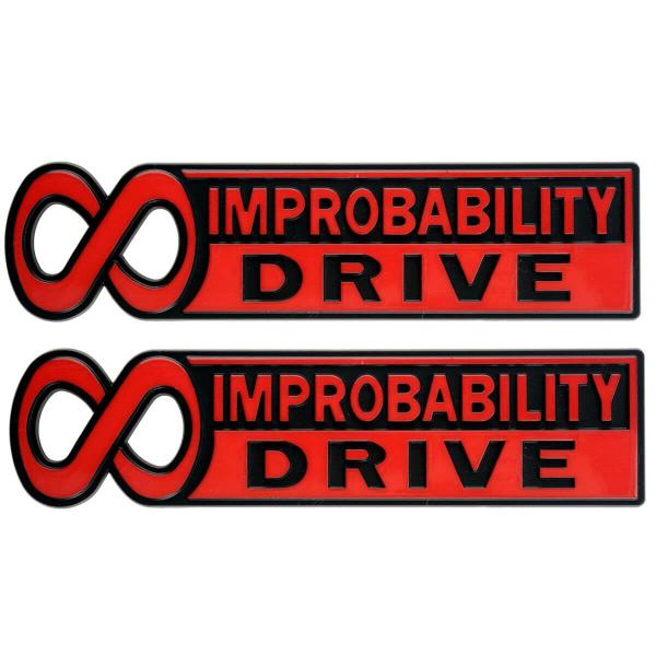 商品名: ペアセット Infinite Improbability Driveエンブレム 3D カーバッジ ステッカー ネームプレート ユニバーサルな車 トラック SUV 車両ウィンドウドアに最適 (レッドブラック) Pair Set In...