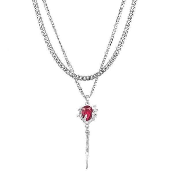 商品名:  GYRMMUE Red Zircon Scepter Necklace Double Layer Chain Scepter Pendant Necklace Trendy Hip Hop Style Snake Bone Ch...