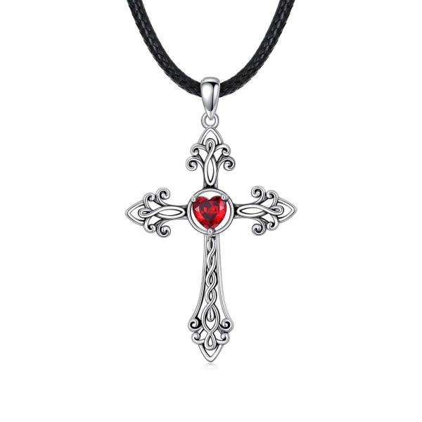 商品名: AOBOCO クロスチョーカーネックレス レディース 925スターリングシルバー 酸化ブラックレザー チョーカーネックレス 模造ルビーレッドハート 7月の誕生石, スターリングシルバー, キュービックジルコニア AOBOCO Cr...