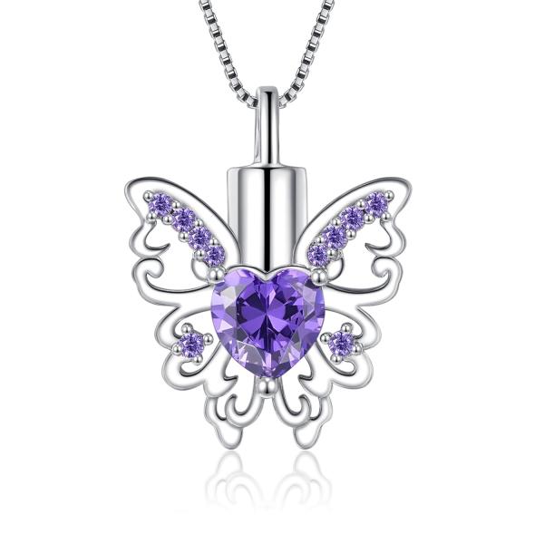 商品名:  Step Forward Butterfly Cremation Necklace for Ashes for Women: 925 Sterling Silver Purple Crystal Urn Necklaces - ...