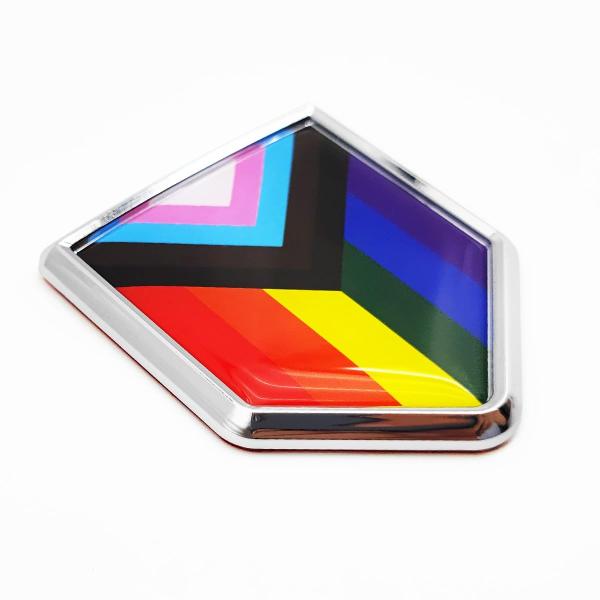 商品名: Overdecor フラッグ デカール ステッカー エンブレム クローム シールド フラッグ 車のバンパー用 (2パック) (Progress Rainbow) Overdecor Pride Progress Rainbow G...