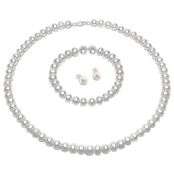 商品名: 淡水パールネックレスセット レディース パールジュエリー3点セット ネックレス/ブレスレット/イヤリング付き 誕生日結婚式 花嫁 母 妻などへのギフト すぐに使えるギフトボックス入り, ステンレス鋼, パール Freshwater...