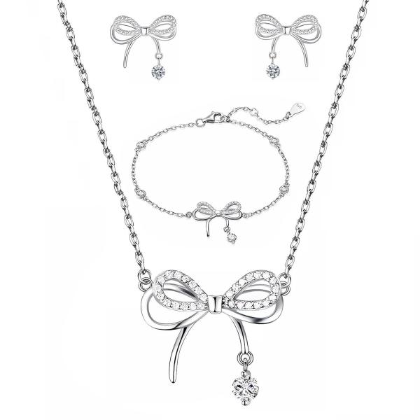 商品名: Kasmena 女性用ジュエリーセット リボンネックレス イヤリング ブレスレットセット 花嫁 ブライズメイド ウェディングパーティー プロム用, 銅合金, 宝石なし Kasmena Jewelry Sets for Women,...