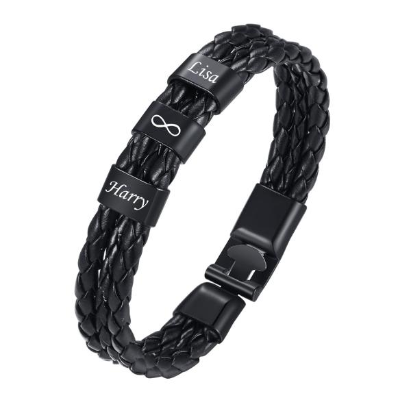 商品名:  Hisatan Men Braided Leather Bracelet with Custom Beads, Personalized Mens Bracelets 2-9 Names, Customized Dad ID B...